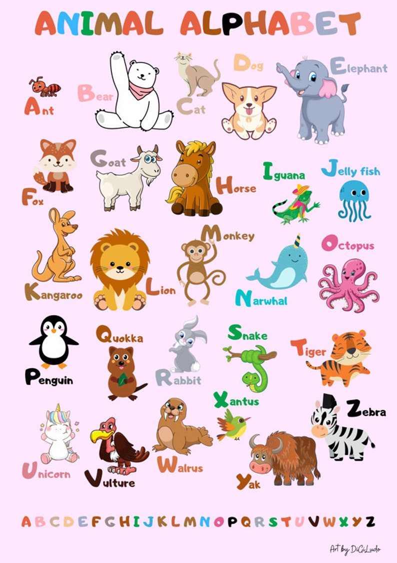 Animal Alphabet Poster ABC Poster PRINTABLE Wall Art Kids Room - Etsy