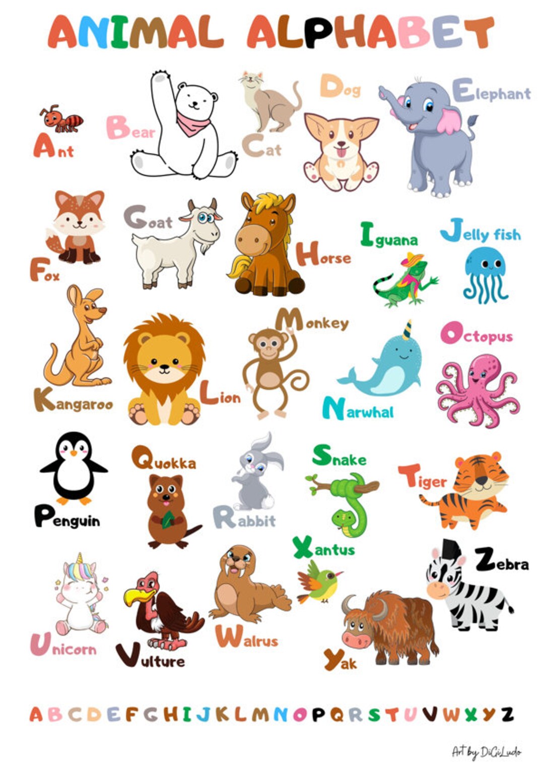 Animal Alphabet Poster ABC Poster PRINTABLE Wall Art Kids Room Decor ...