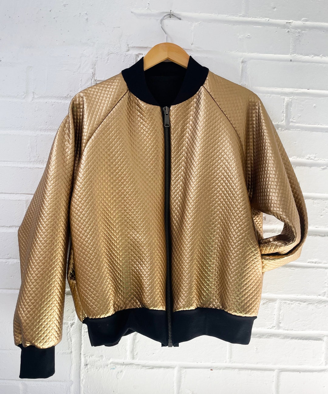 Bomber Jacket - Gold Quilt and Black - Etsy