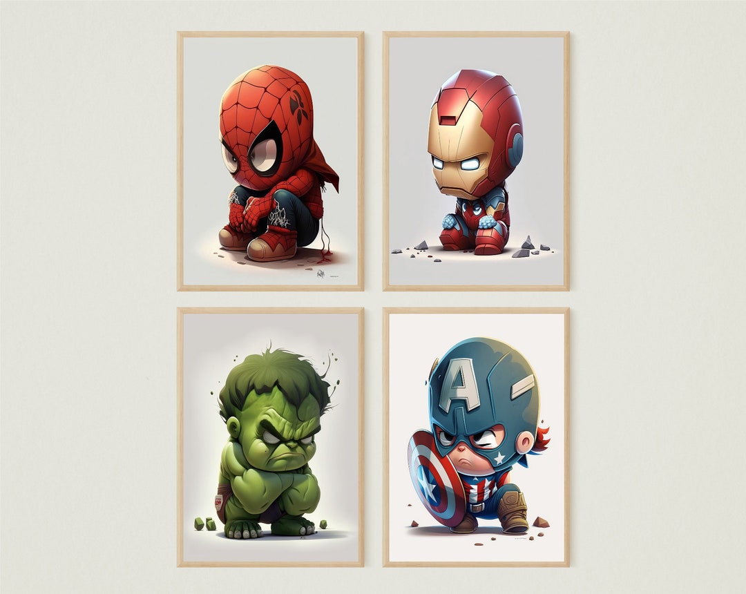 4 Set Superhero PRINTABLE Art Hulk Spiderman Iron Man America Marvel ...