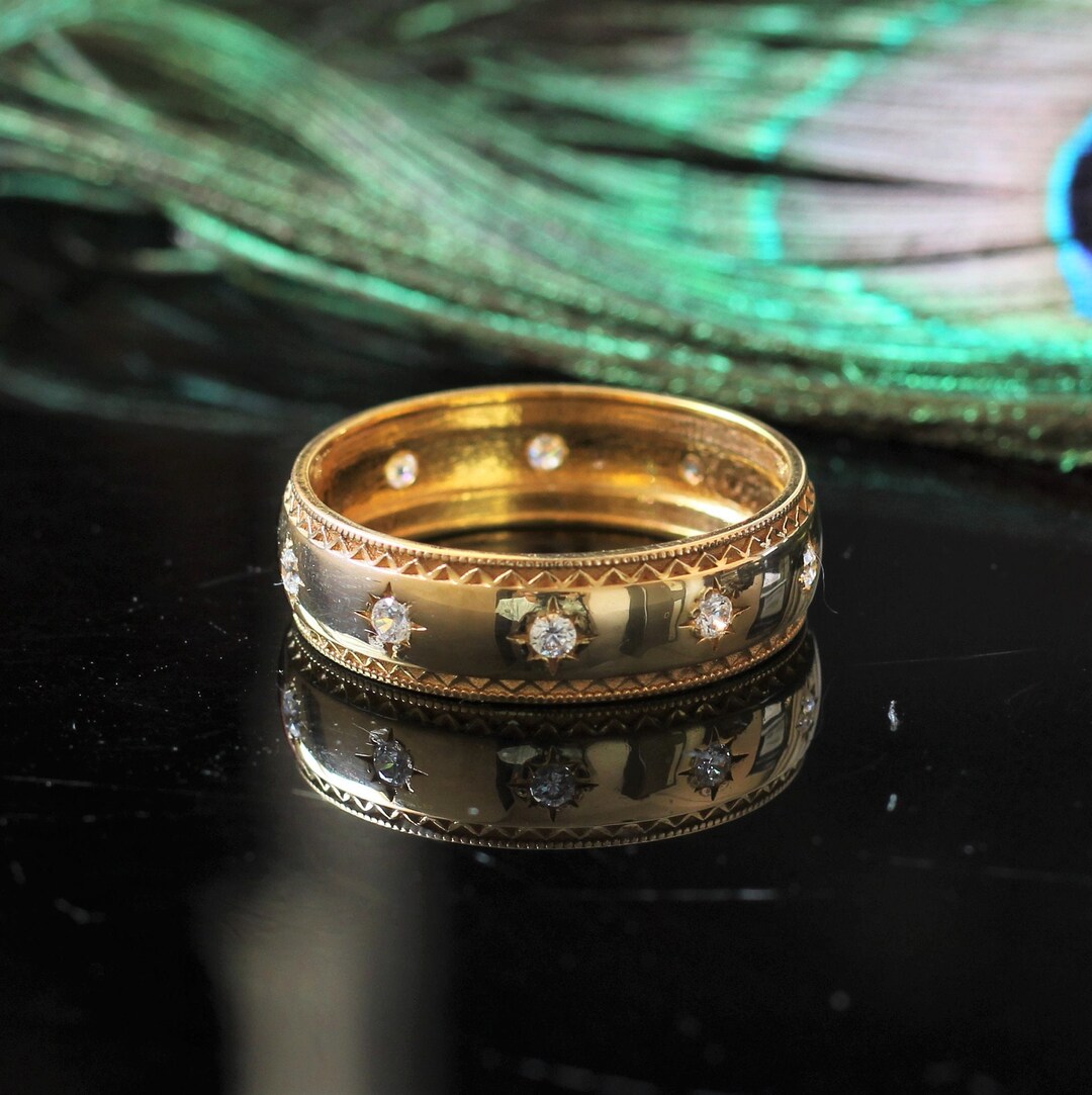 14k Gold Starburst Full Eternity Wedding Band for Her, North Star ...