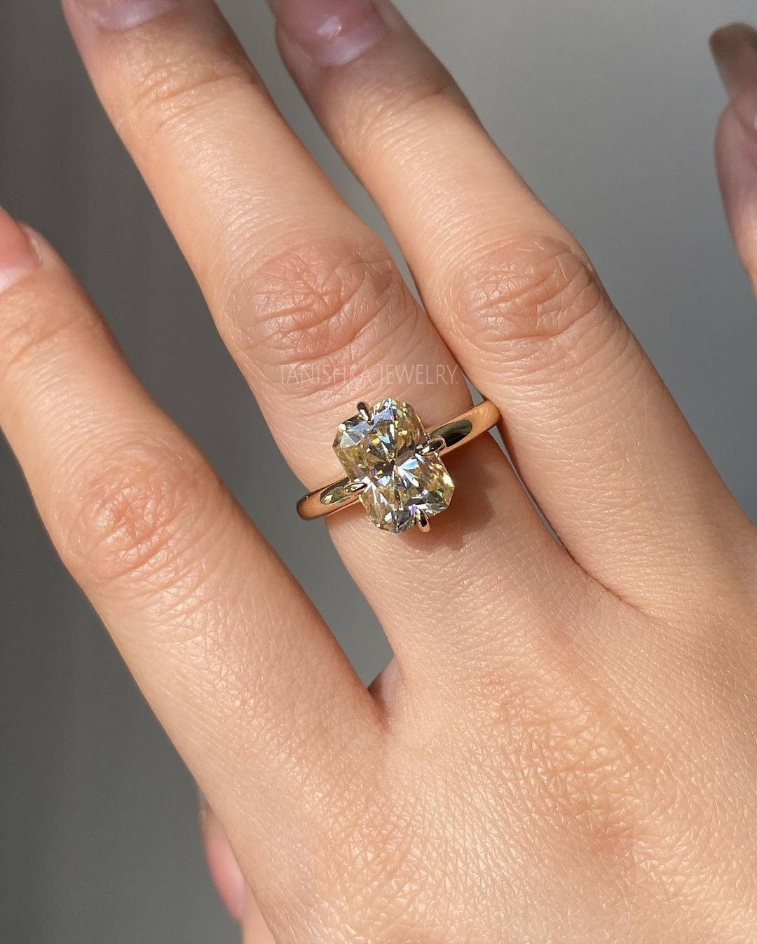 3 Carat Radiant Cut Moissanite Engagement Ring, 14k Solid Gold Wedding ...