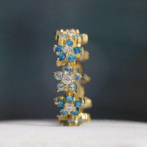 Flower Eternity Wedding Band Flower Sapphire Full Eternity Ring 14k ...