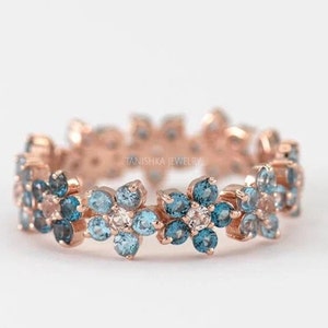 Flower Eternity Wedding Band Flower Sapphire Full Eternity Ring 14k ...