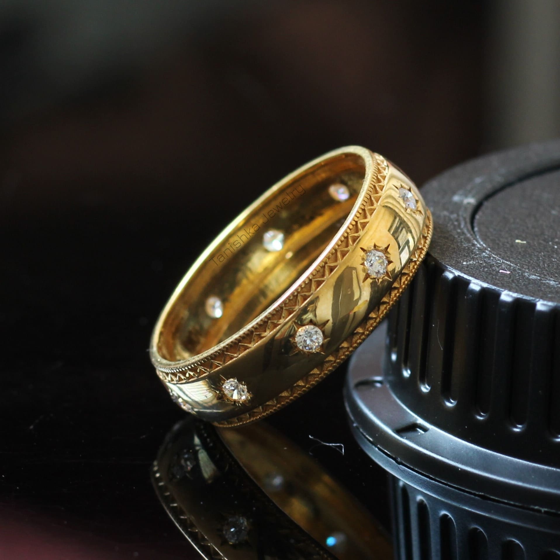 14k Gold Starburst Full Eternity Wedding Band for Her, North Star ...