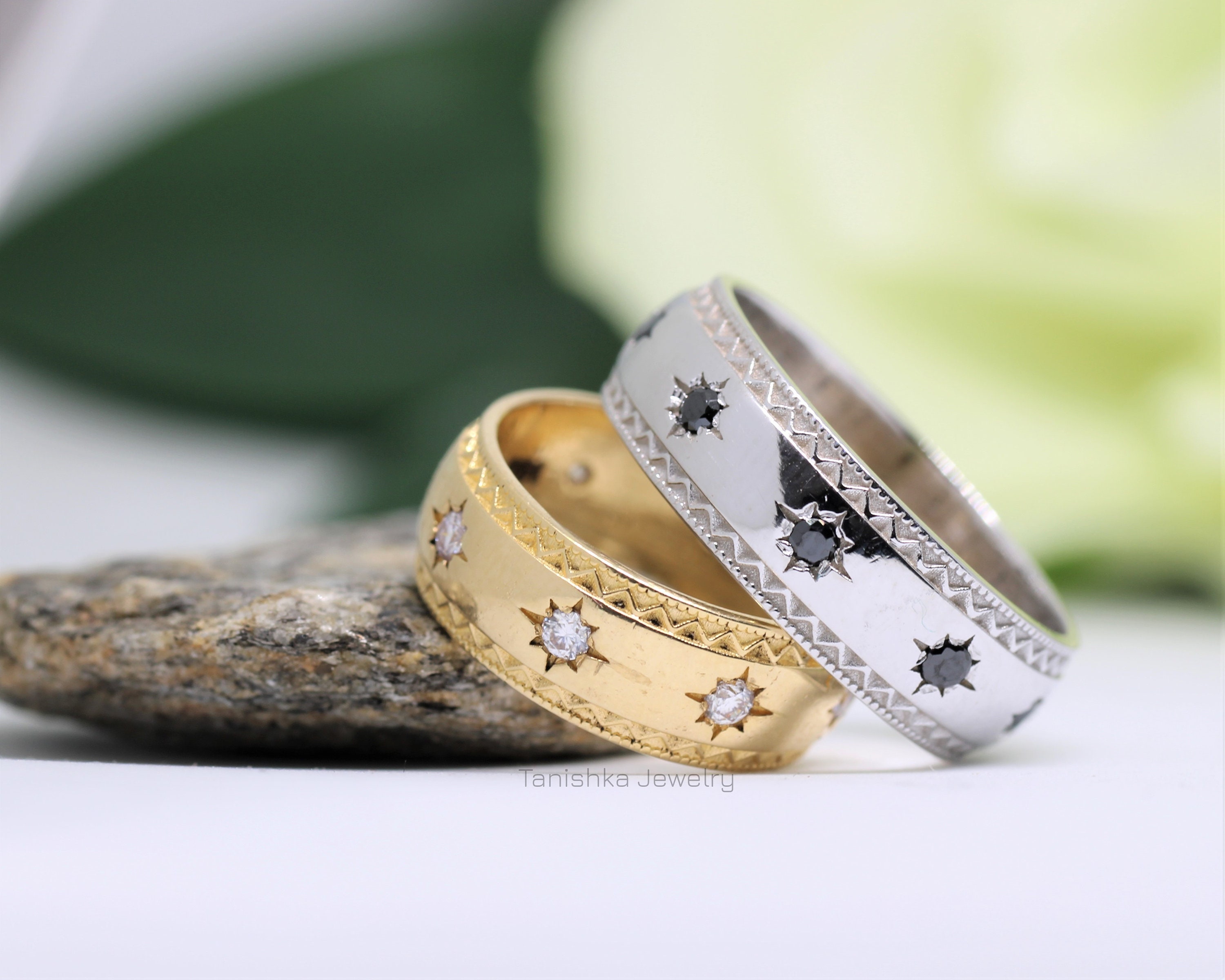 14k Gold Starburst Full Eternity Wedding Band for Her, North Star ...