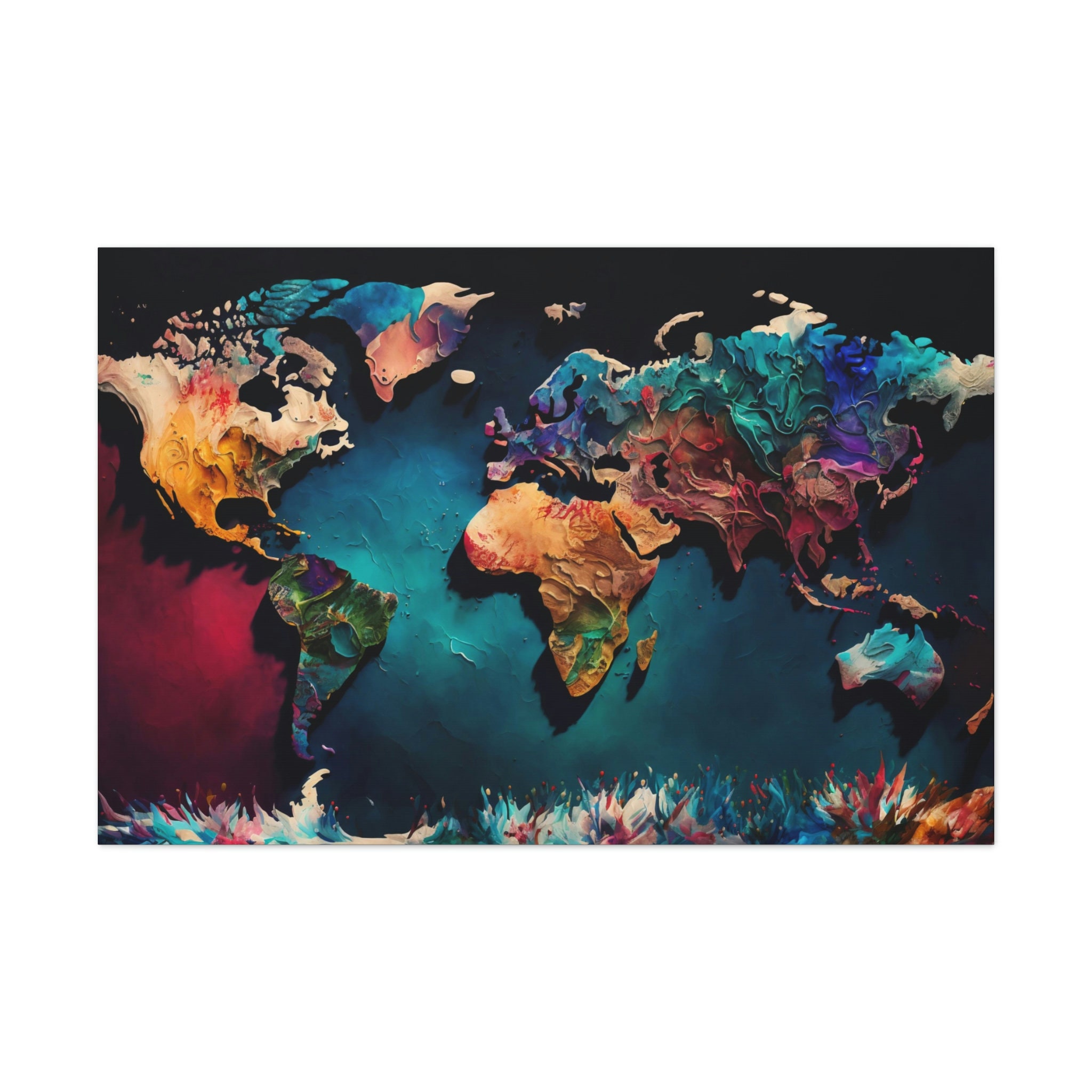 Japanese Painting on Canvas, Zen Wall Art, Detailed World Map Art I ...