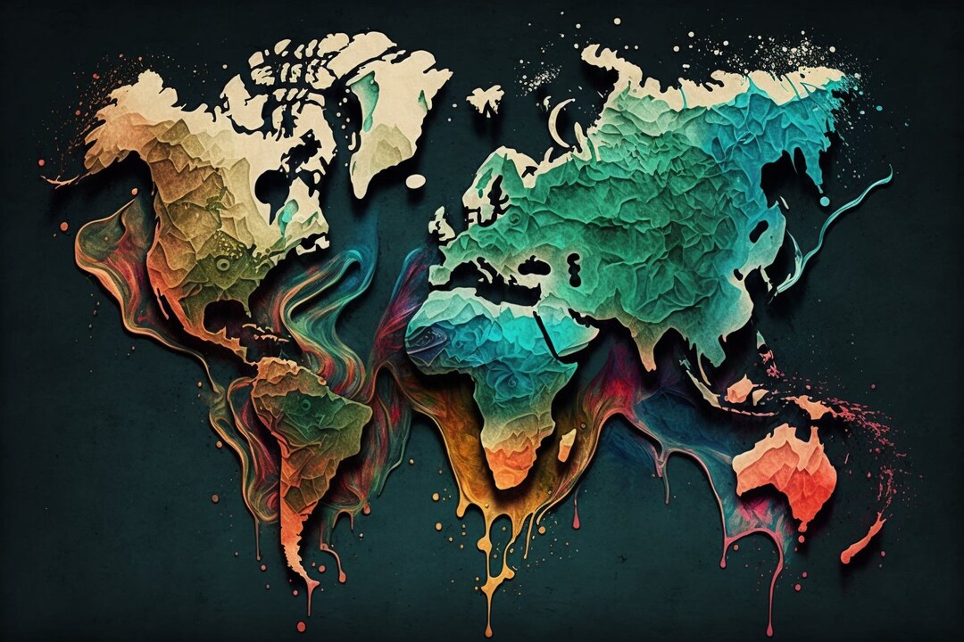 Japanese Painting on Canvas, Zen Wall Art, Detailed World Map Art III ...