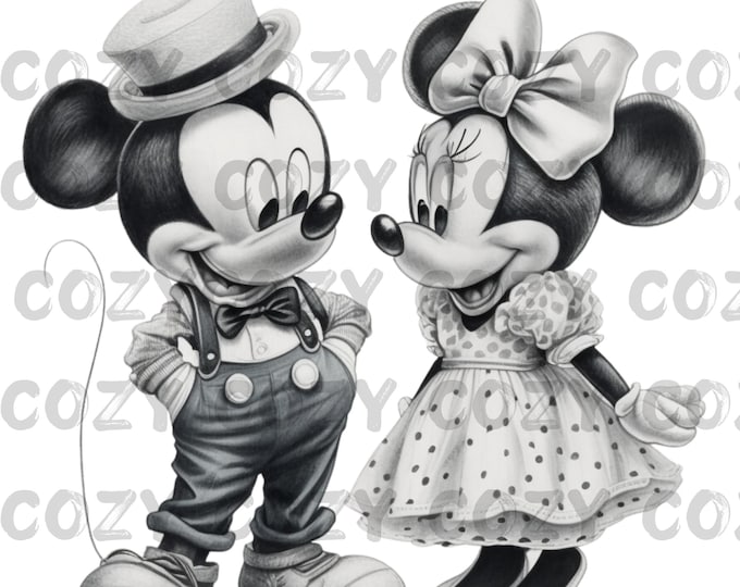 Digital Mickey & Minnie Mouse Black and White Cartoon Character, PNG ...