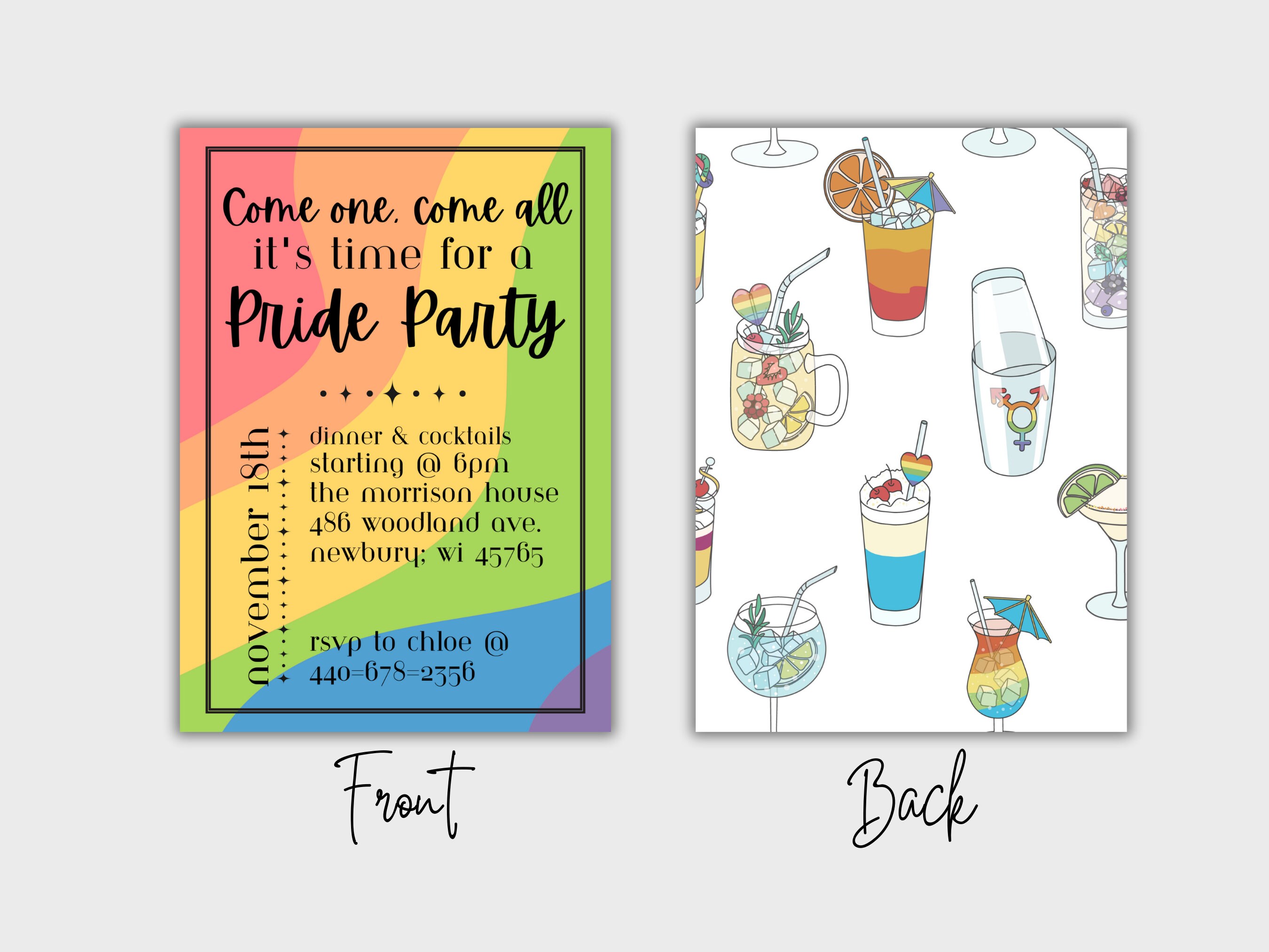 Editable Double Sided Pride Party Invitation - Etsy