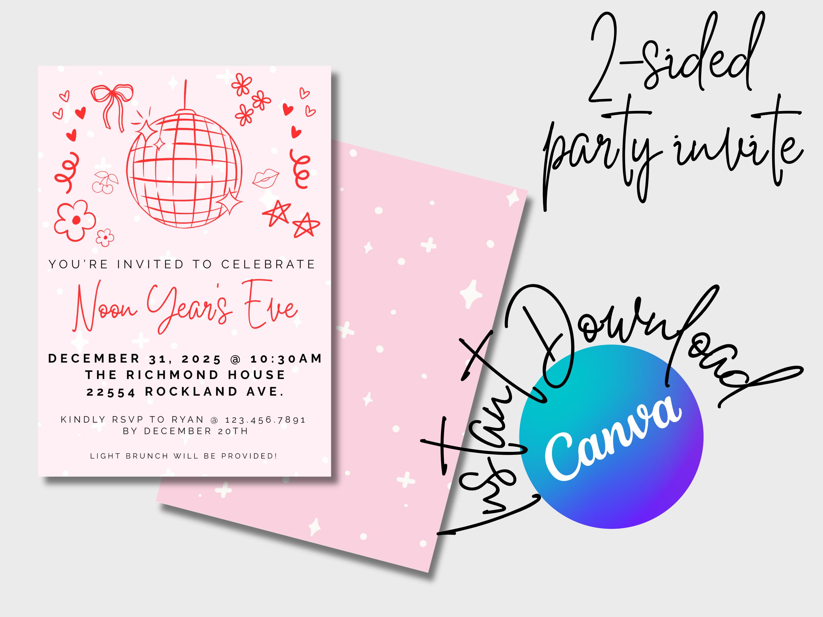 Editable Double Sided- Pink Noon Years Eve - Etsy