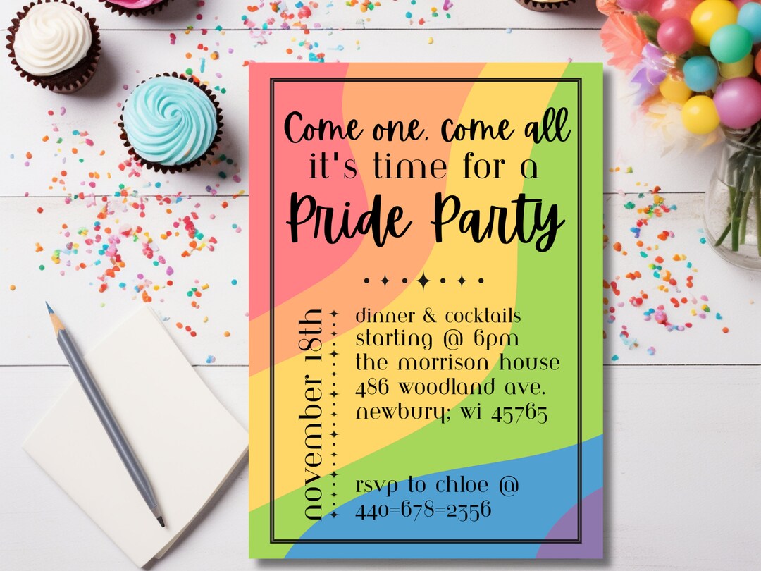 Editable Double Sided- Pride Party Invitation - Etsy