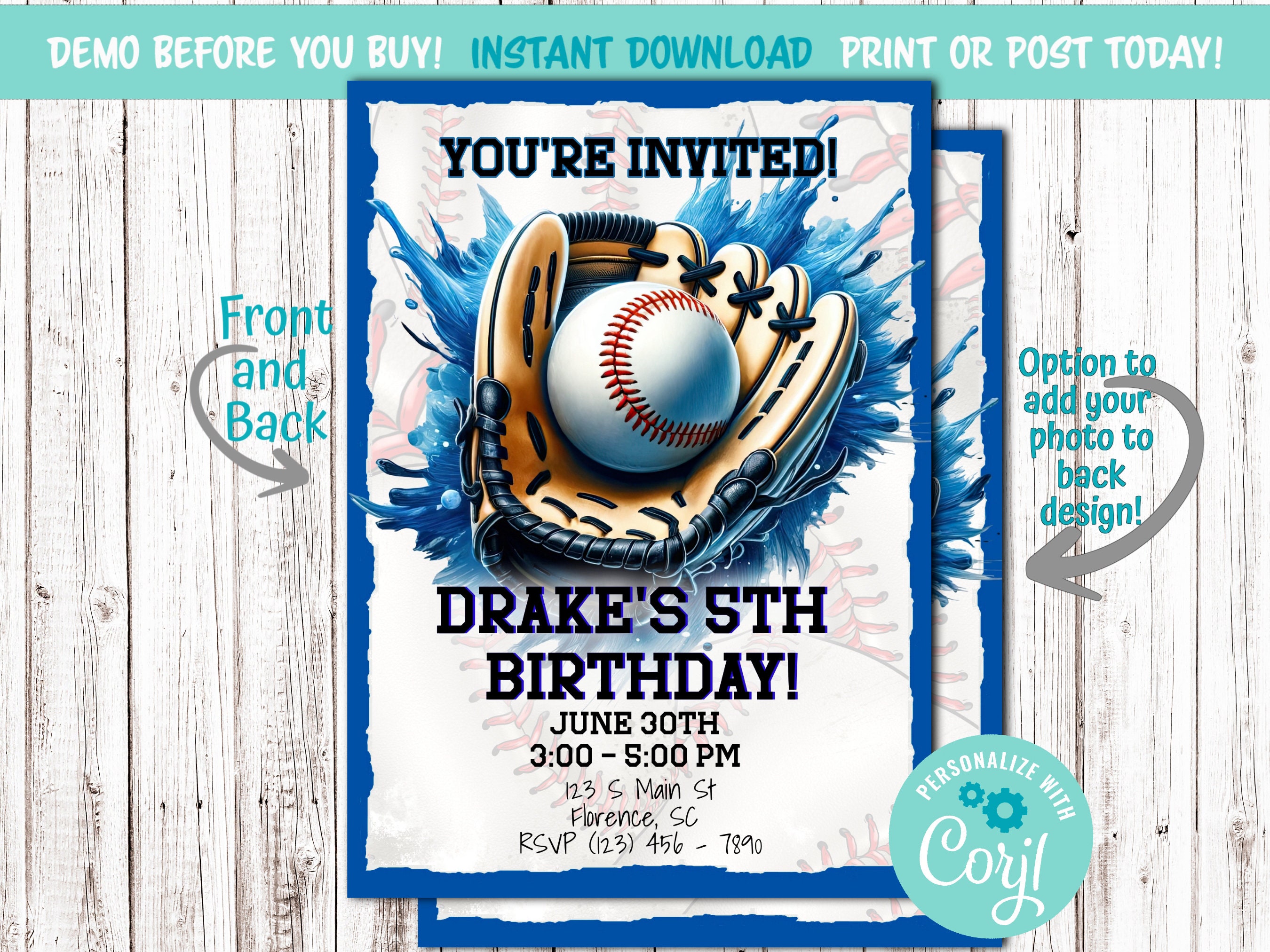 Baseball Birthday Party Invitation. All-star Sports, Batter Up ...