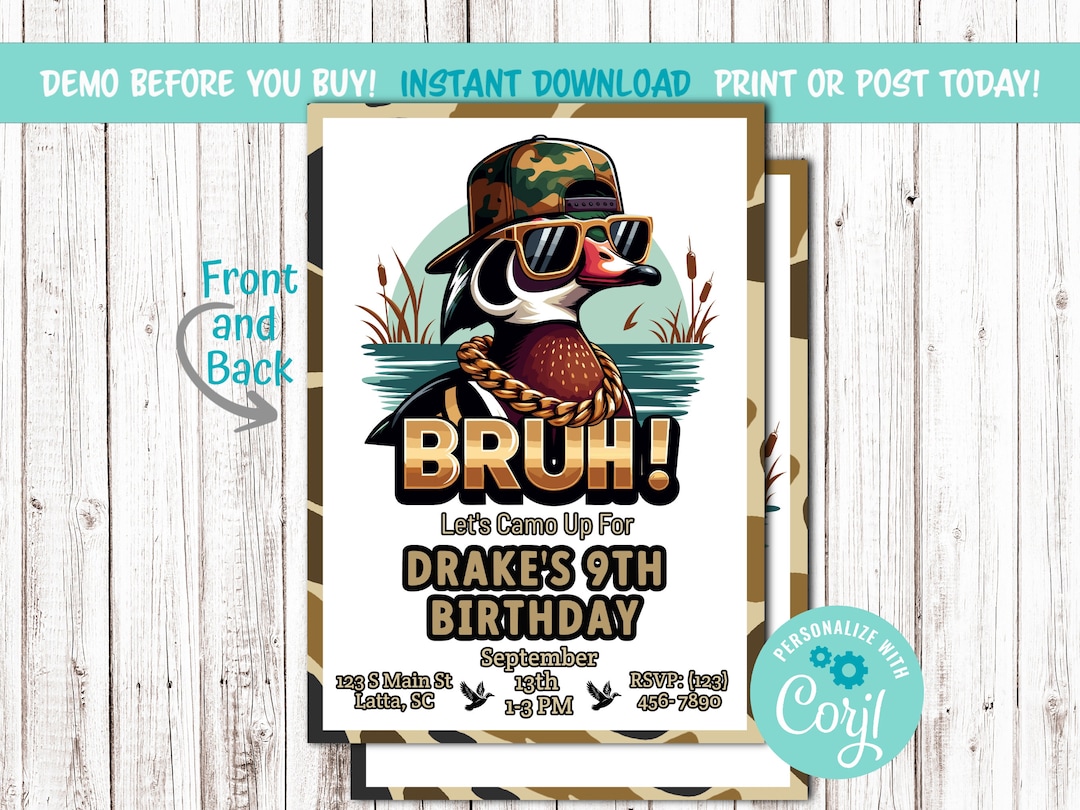 Duck Hunter Birthday Invitation: Camo Outdoorsmen Party (5x7 Inches ...