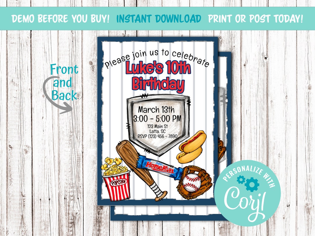 Baseball Birthday Party Invitation: Editable Sports Theme (digital ...