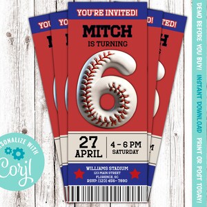Baseball Ticket 6th Birthday Invitation: All-star Team Party (digital ...