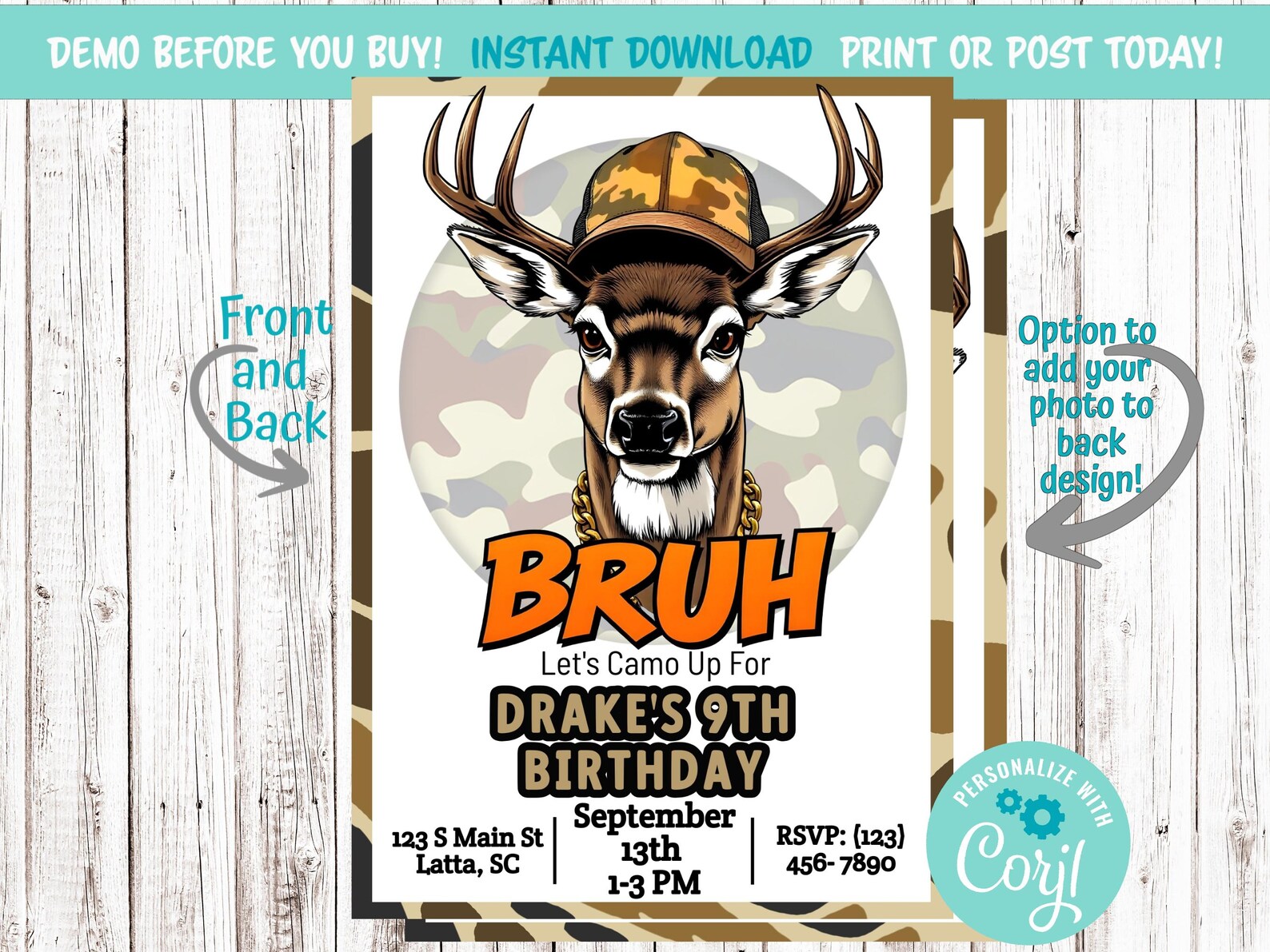 Bruh Buck Birthday Invitation: Camo Hunting Party (digital) - Etsy