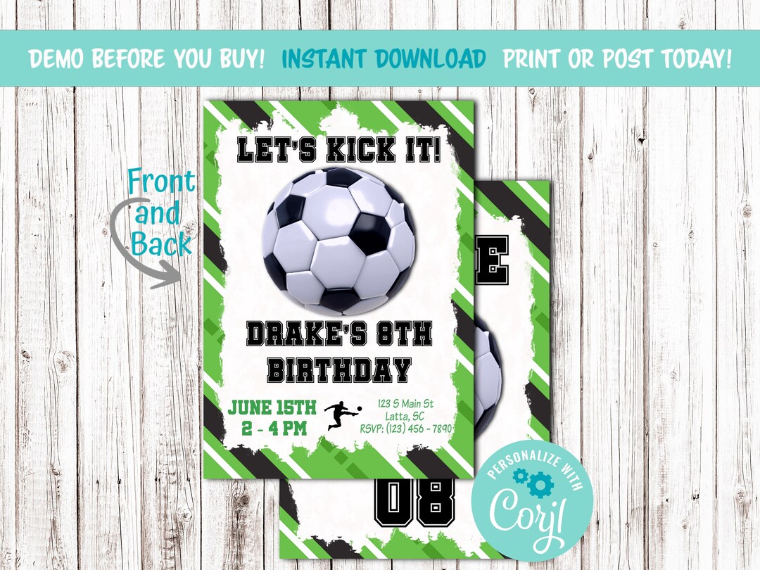 Soccer Birthday Party Invitation, Editable, Printable Invite, Soccer ...