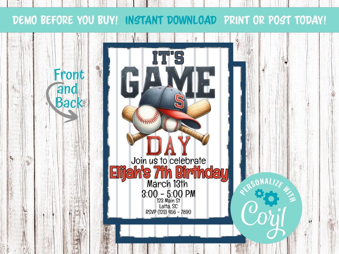Baseball Birthday Party Invitation: Rookie All-star Theme (digital ...