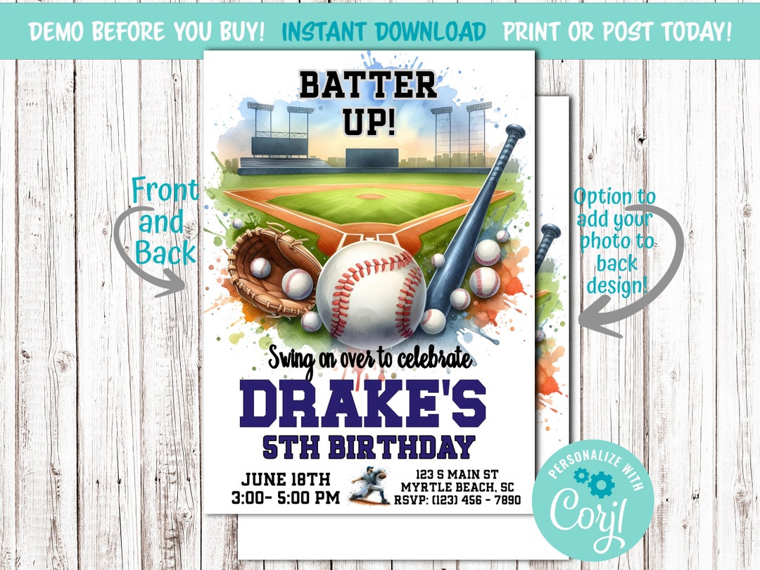 Baseball Birthday Party Invitation: All-star Sports Theme (digital ...