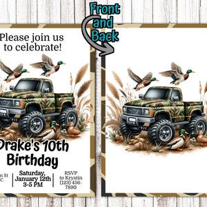 Duck Hunting Birthday Invitation: Camo Truck, Outdoorsmen Party ...