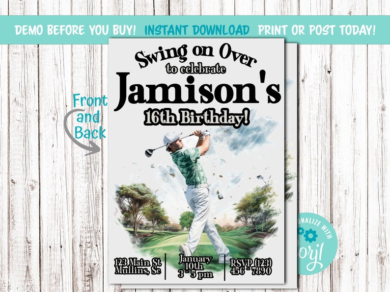 Golf Birthday Party Invitation: Editable Course Theme (5x7 In, Digital ...