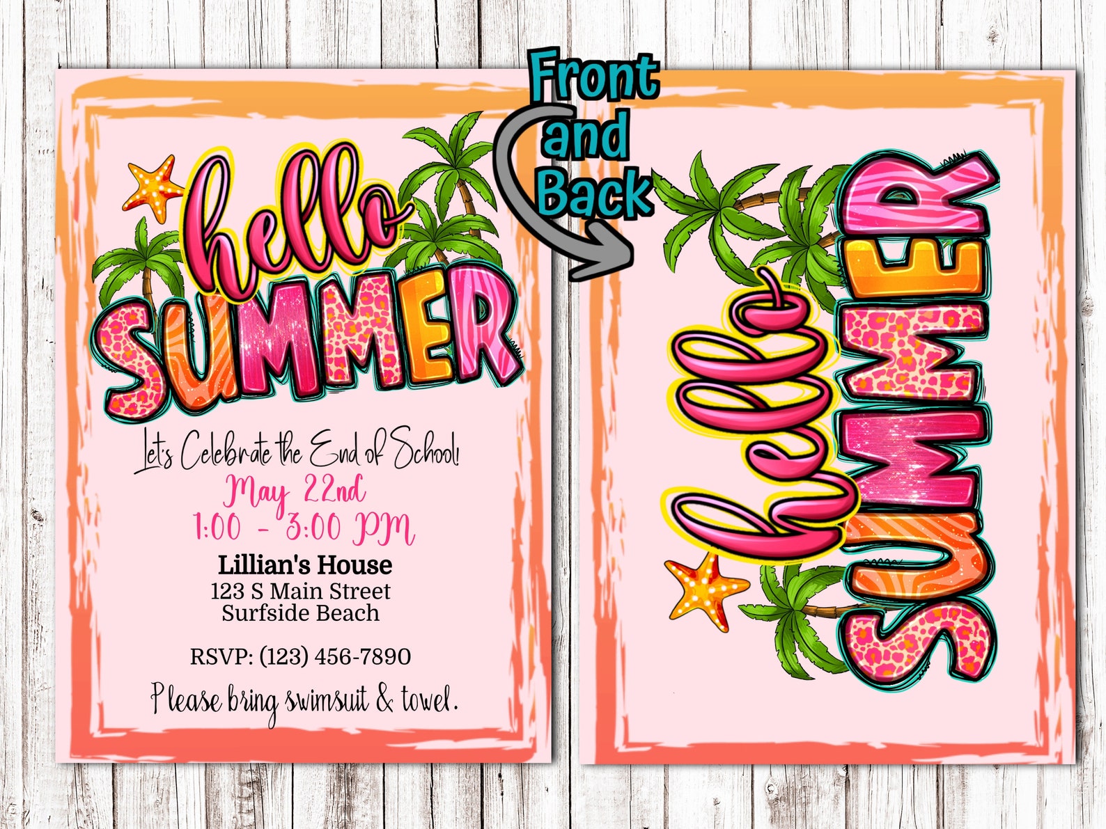 Editable Hello Summer, End of School Party Invitation Digital 5 X 7 ...