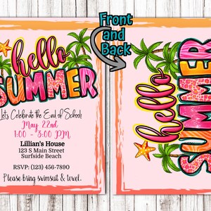 Editable Hello Summer, End of School Party Invitation Digital 5 X 7 ...