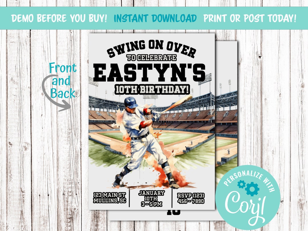 Editable Baseball Birthday Party Invitation: All-star Theme (digital ...