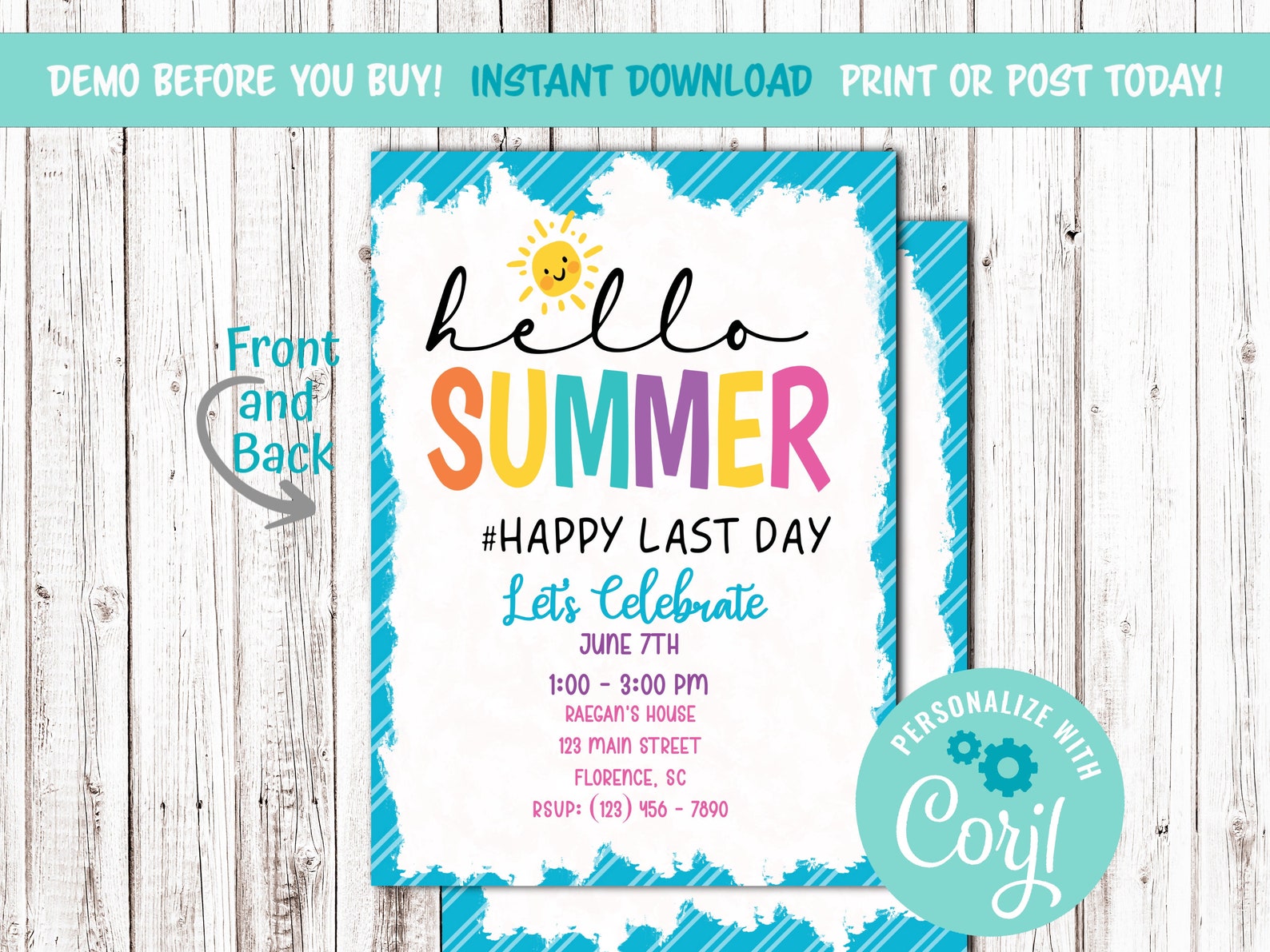 Hello Summer Editable Printable Digital Invitation End of School Year ...