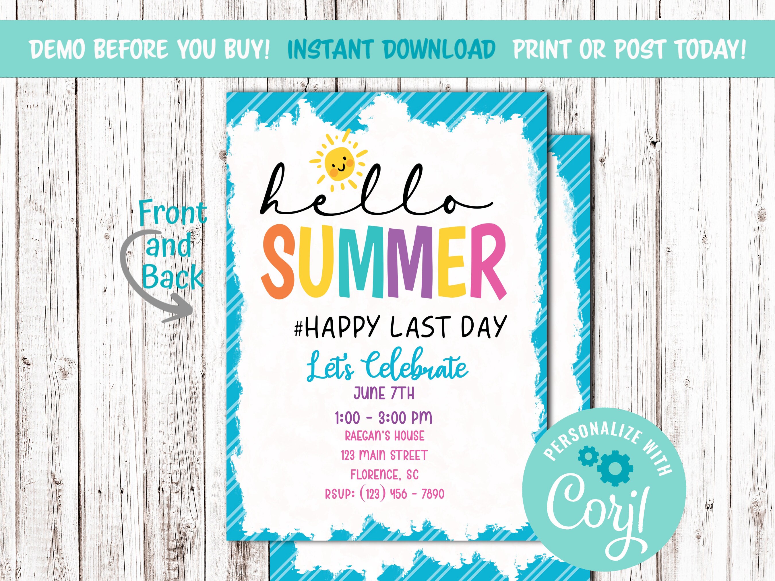 Hello Summer Editable Printable Digital Invitation End of School Year ...