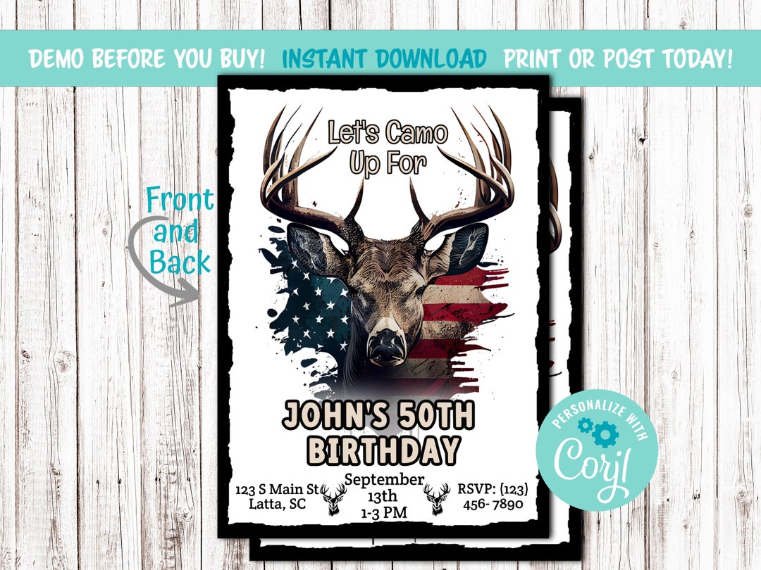 Deer Hunter Birthday Party Invitation, Digital Download, 5x7 ...