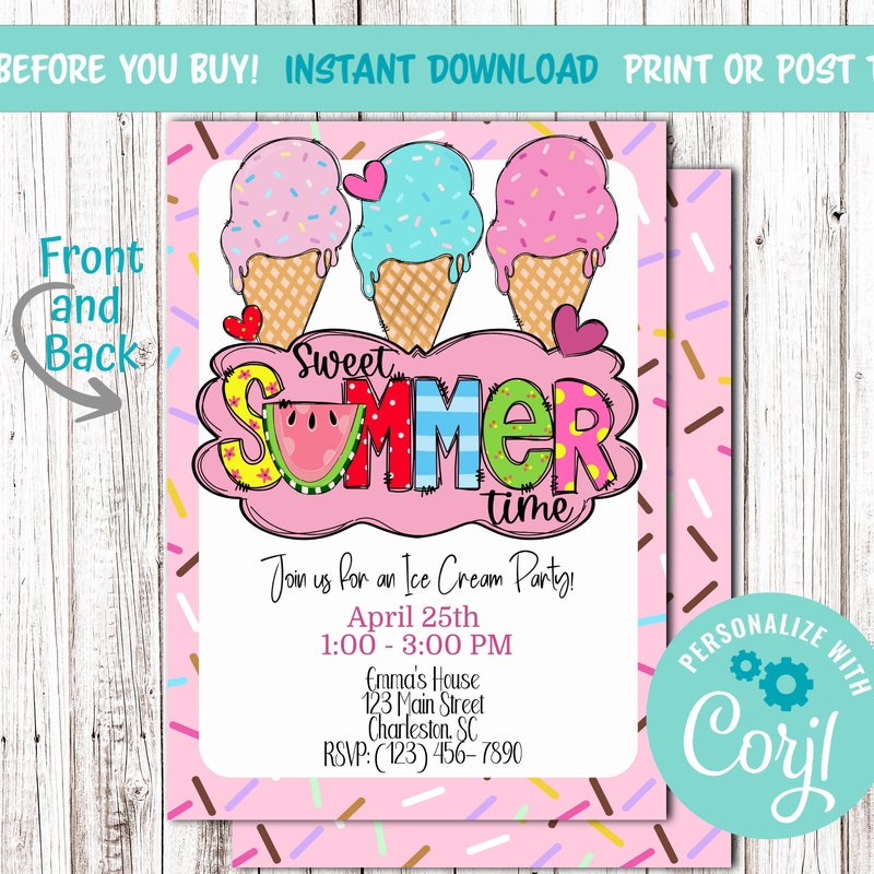 Ice Cream Invitation - Etsy