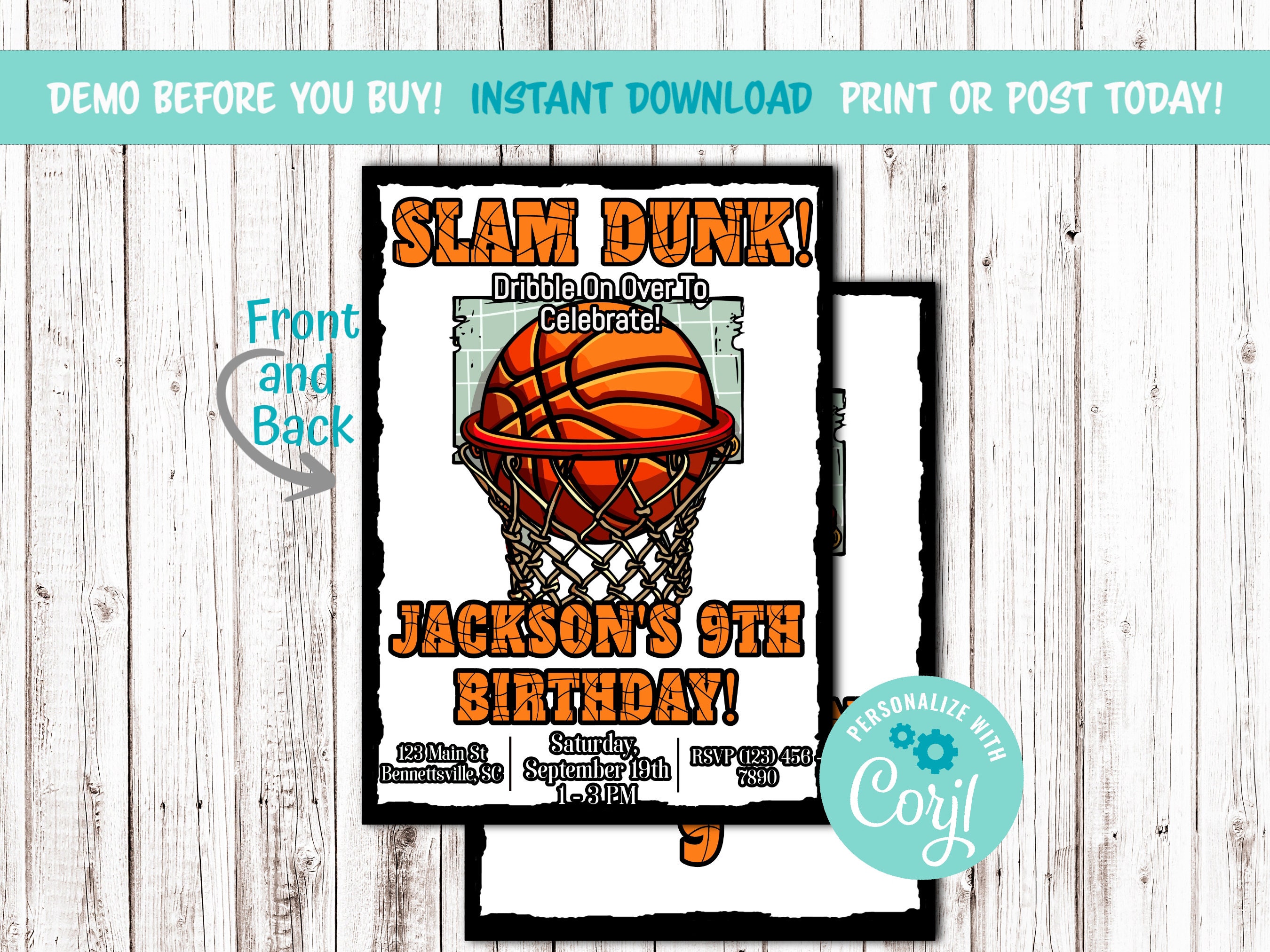 Slam Dunk Basketball Birthday Invitation: All-star Sports (digital ...