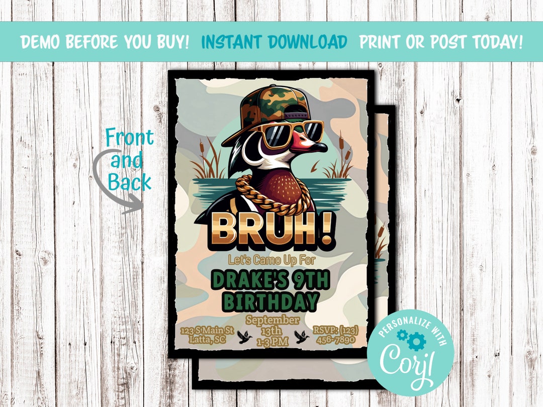 Duck Hunting Birthday Invitation: Camo Outdoorsmen Party (5x7 Inches ...