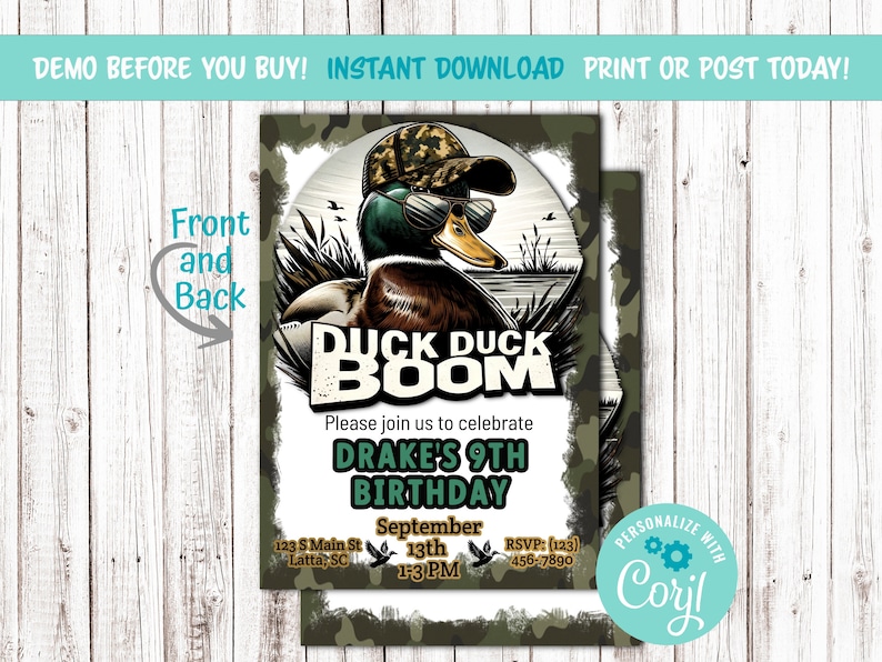 Hunter Birthday Party Digital Invitation, Editable Outdoorsmen Invite ...