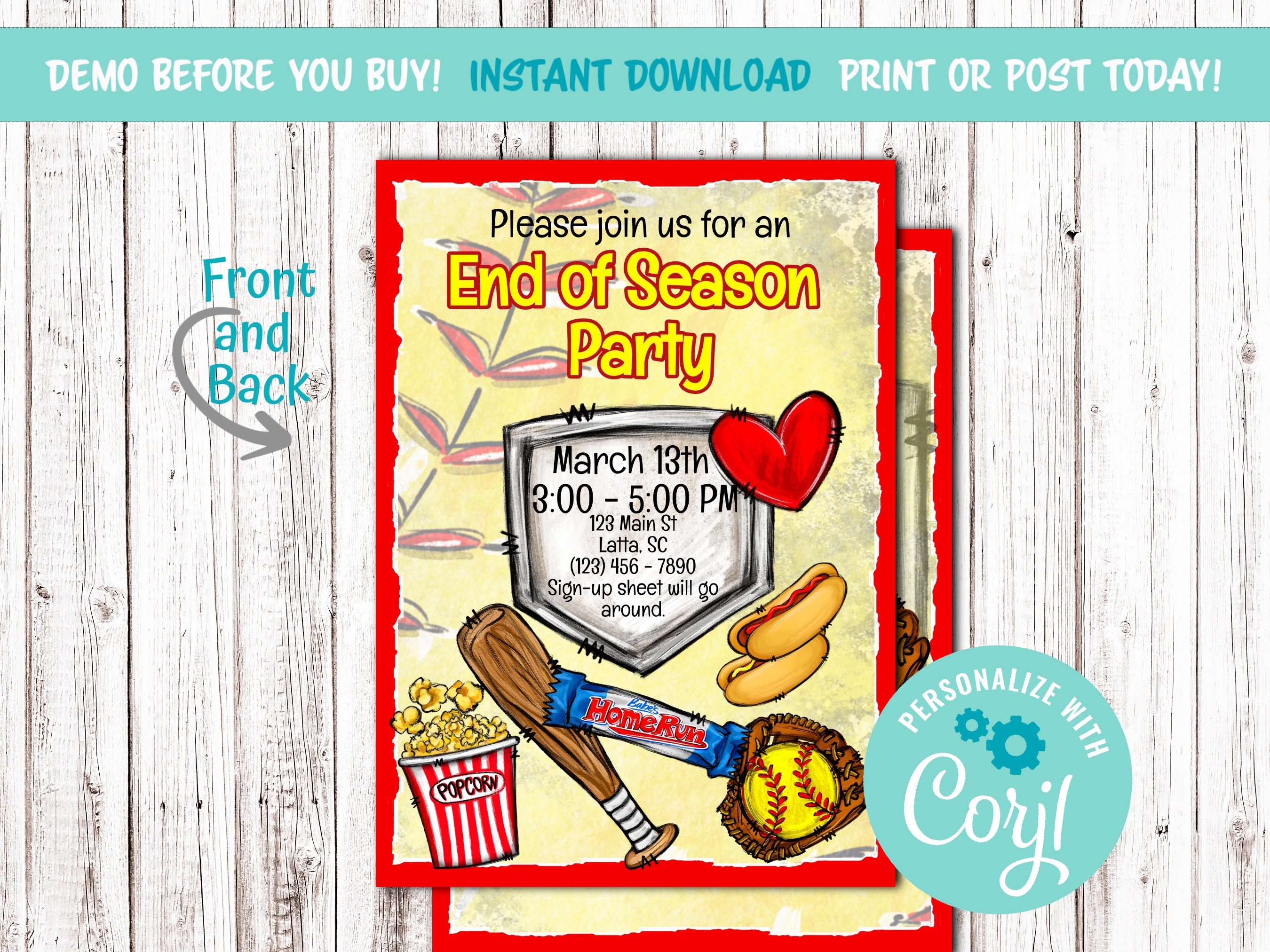 Softball End of Season Party Invitation. Editable Template. Team Party ...