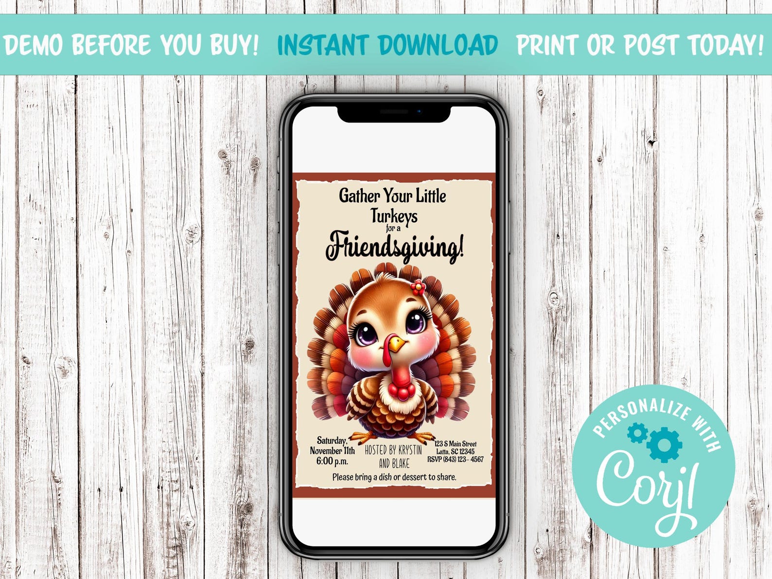 Gather Your Turkeys for a Friendsgiving Invitation/ Kids Thanksgiving ...