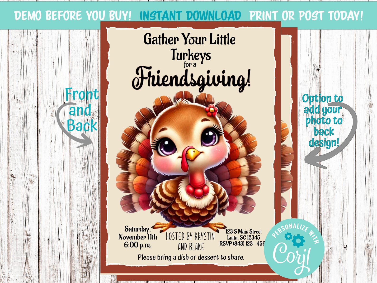 Gather Your Turkeys for a Friendsgiving Invitation/ Kids Thanksgiving ...