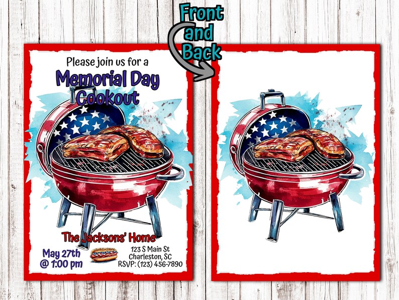 Memorial Day Cookout BBQ Summer Editable Printable Digital Invitation ...