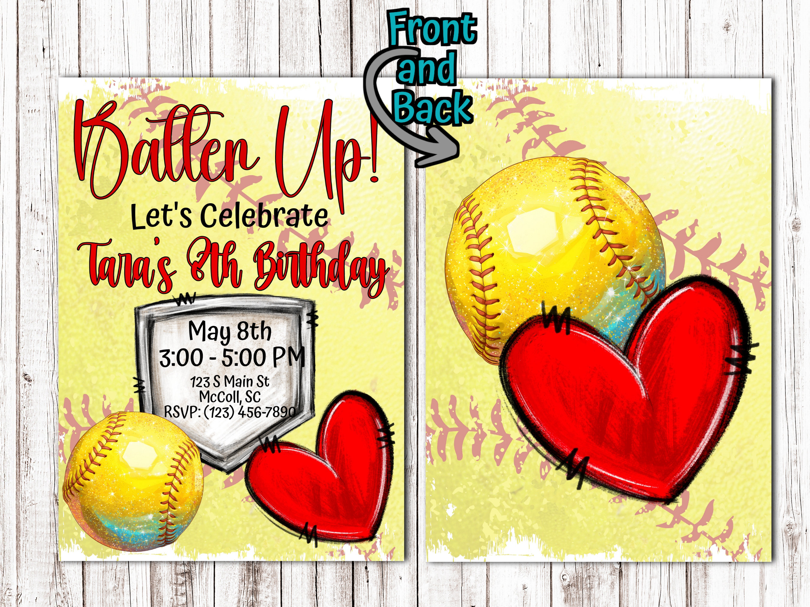 Softball Birthday Party Invitation. All Text is Editable. Print, Post ...