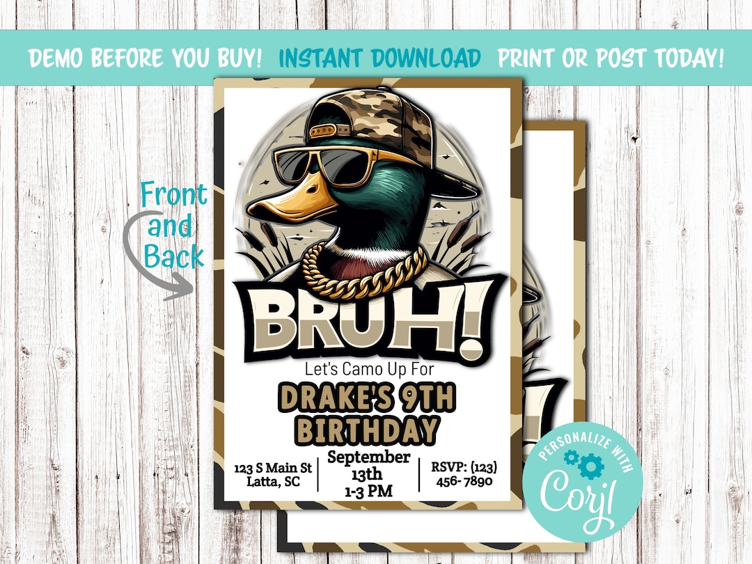 Duck Hunter Birthday Invitation: Camo Outdoorsmen Party (5x7 Inches ...