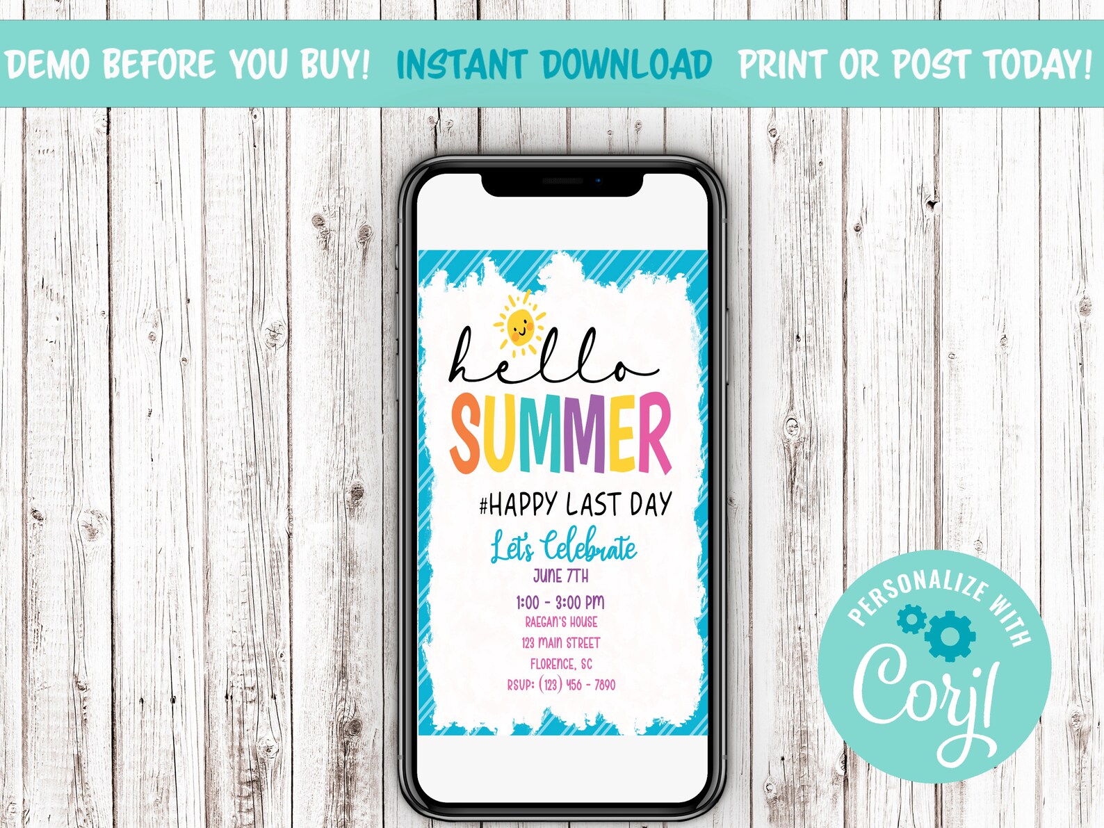 Hello Summer Editable Printable Digital Invitation End of School Year ...