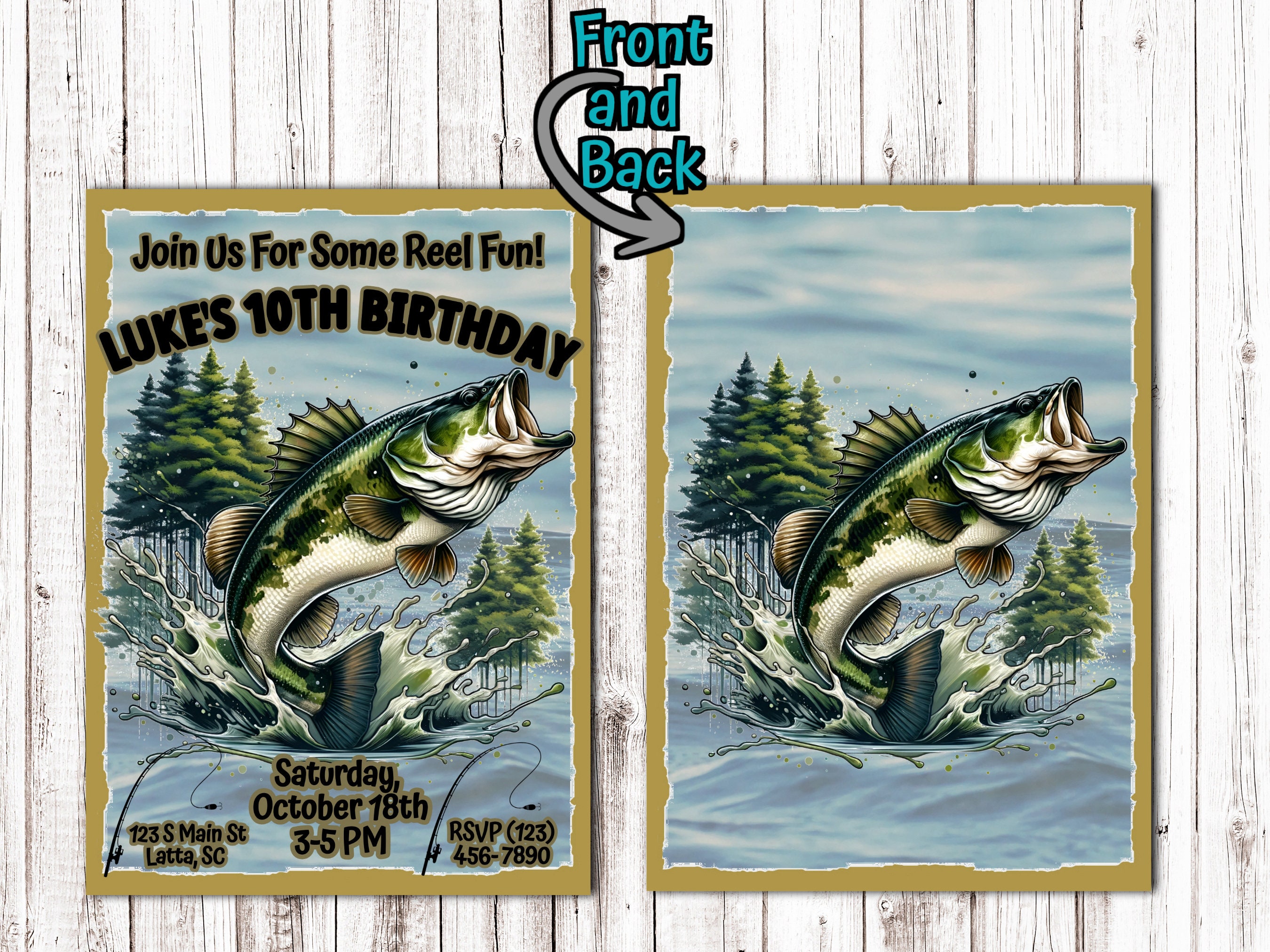 Bass Fishing Birthday Party Invitation, Printable, Editable Digital ...