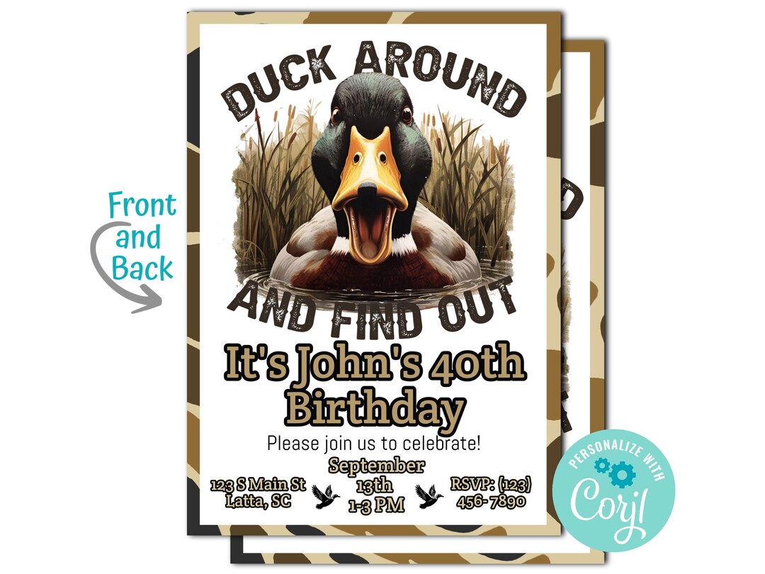 Duck Hunting Birthday Invitation: Camo Outdoorsmen Theme (digital ...