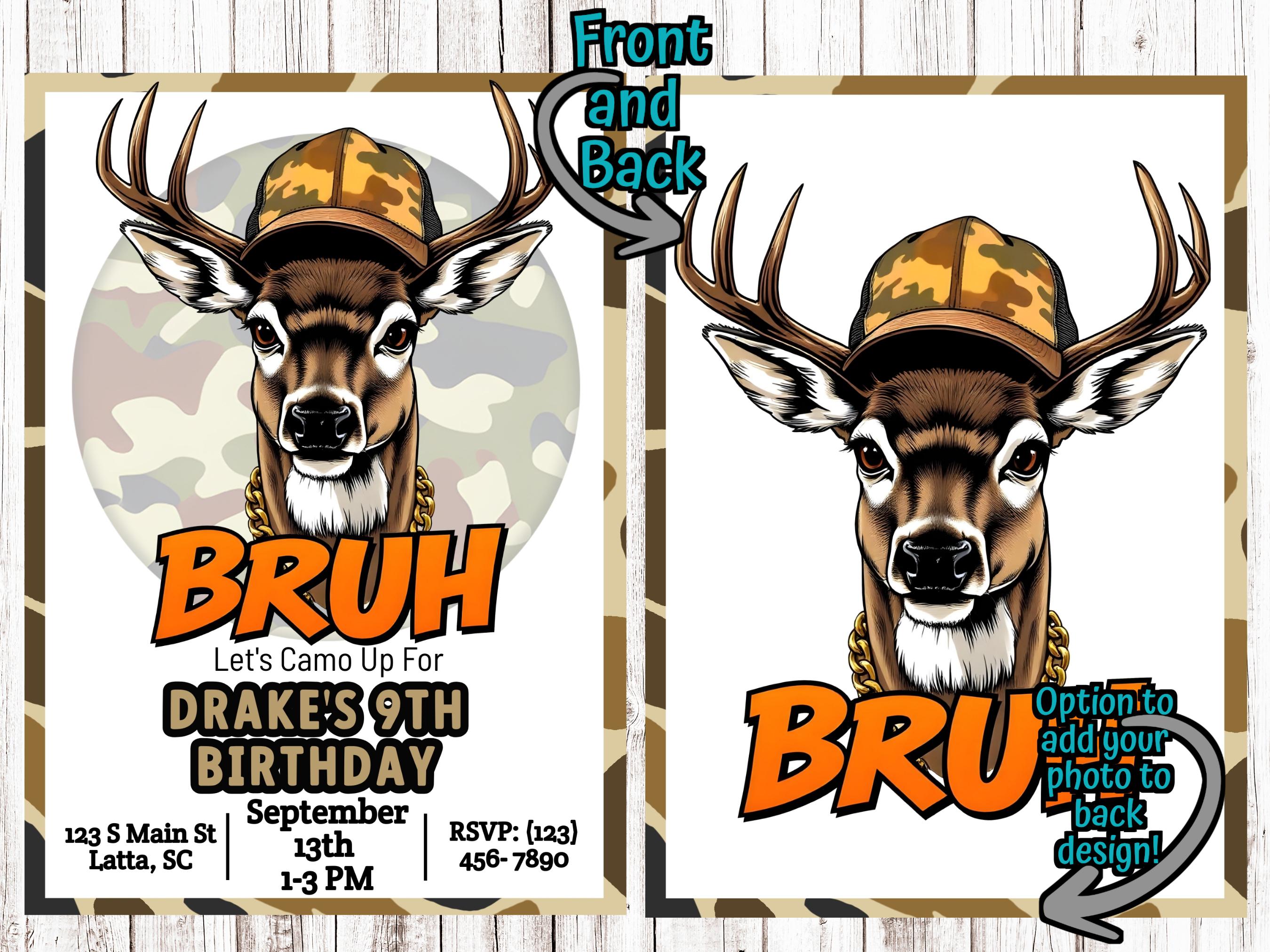 Bruh Buck Birthday Invitation: Camo Hunting Party (digital) - Etsy