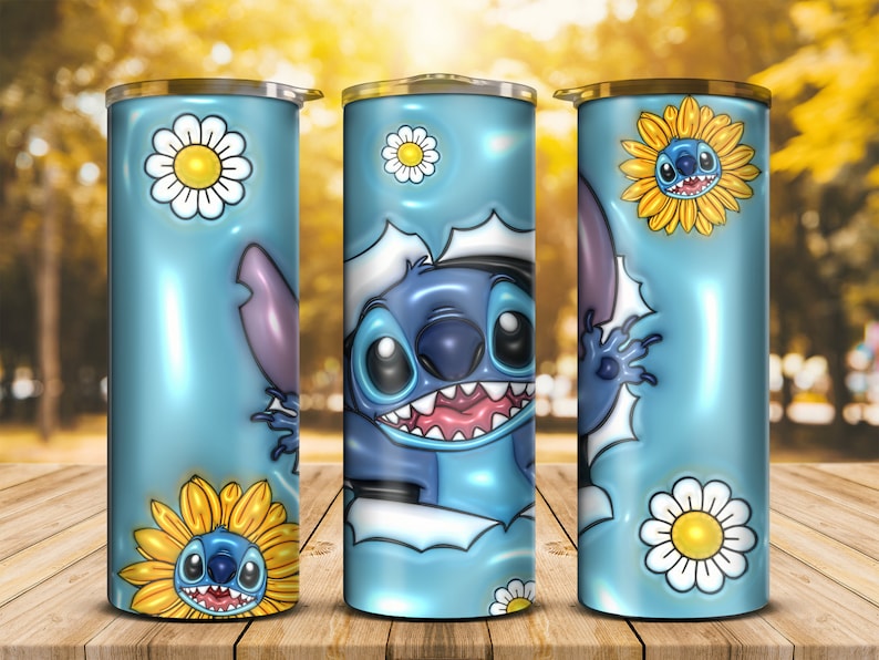 3D Inflated Stitch 20oz. Skinny Tumbler Bundle, Stitch Tumbler Wrap ...