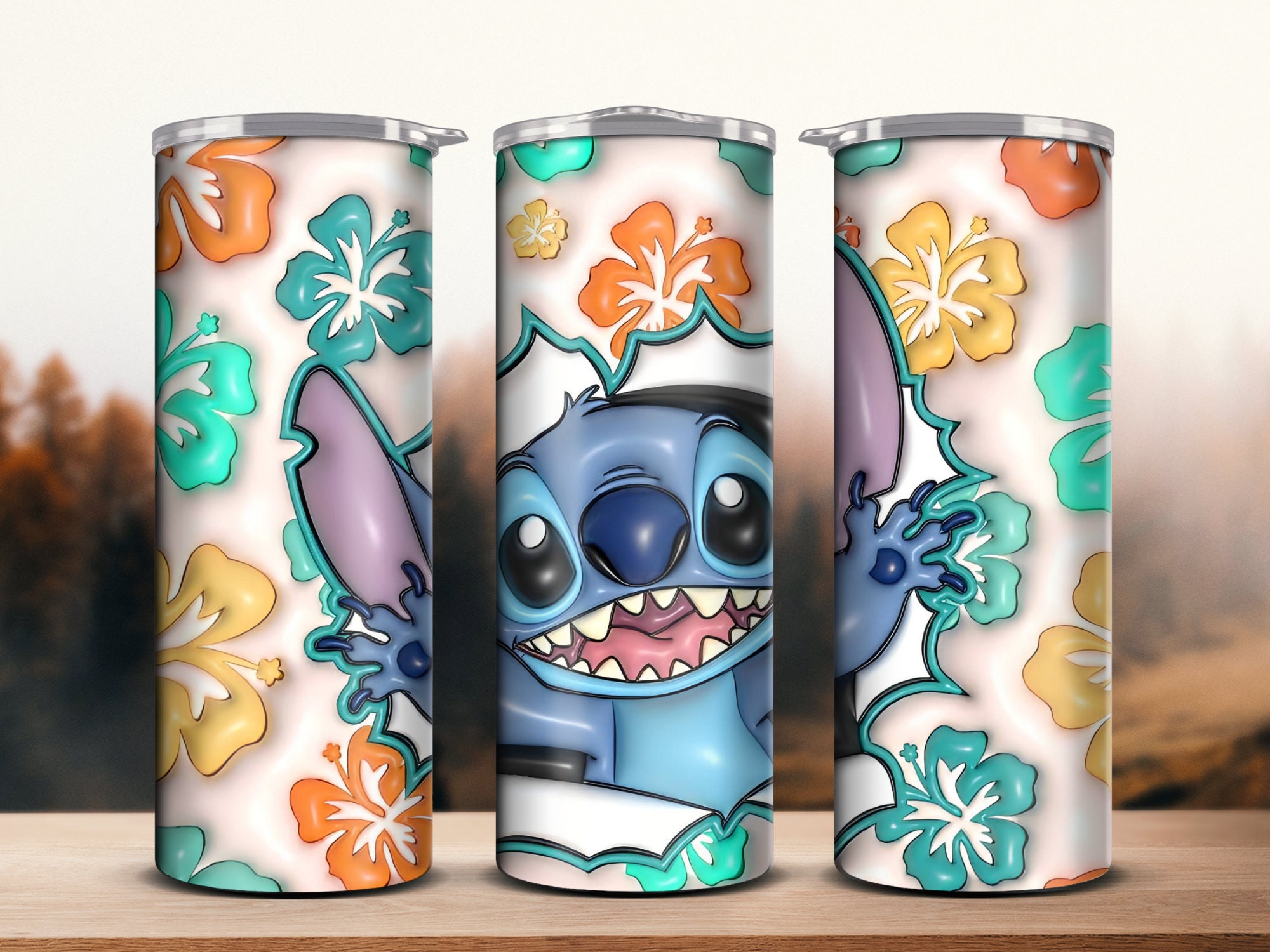 3D Inflated Stitch 20oz. Skinny Tumbler Bundle, Stitch Tumbler Wrap ...