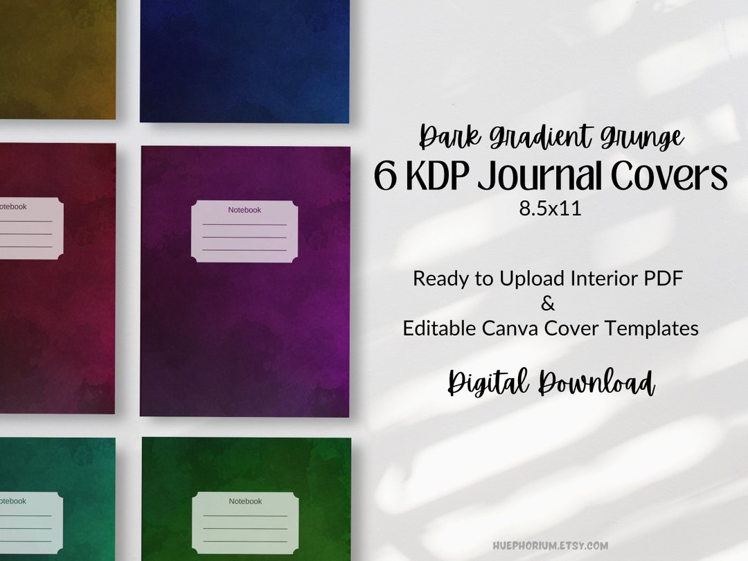 KDP Journal Covers Template 8.5x11 | Dark Grunge Gradient 6 Colors ...