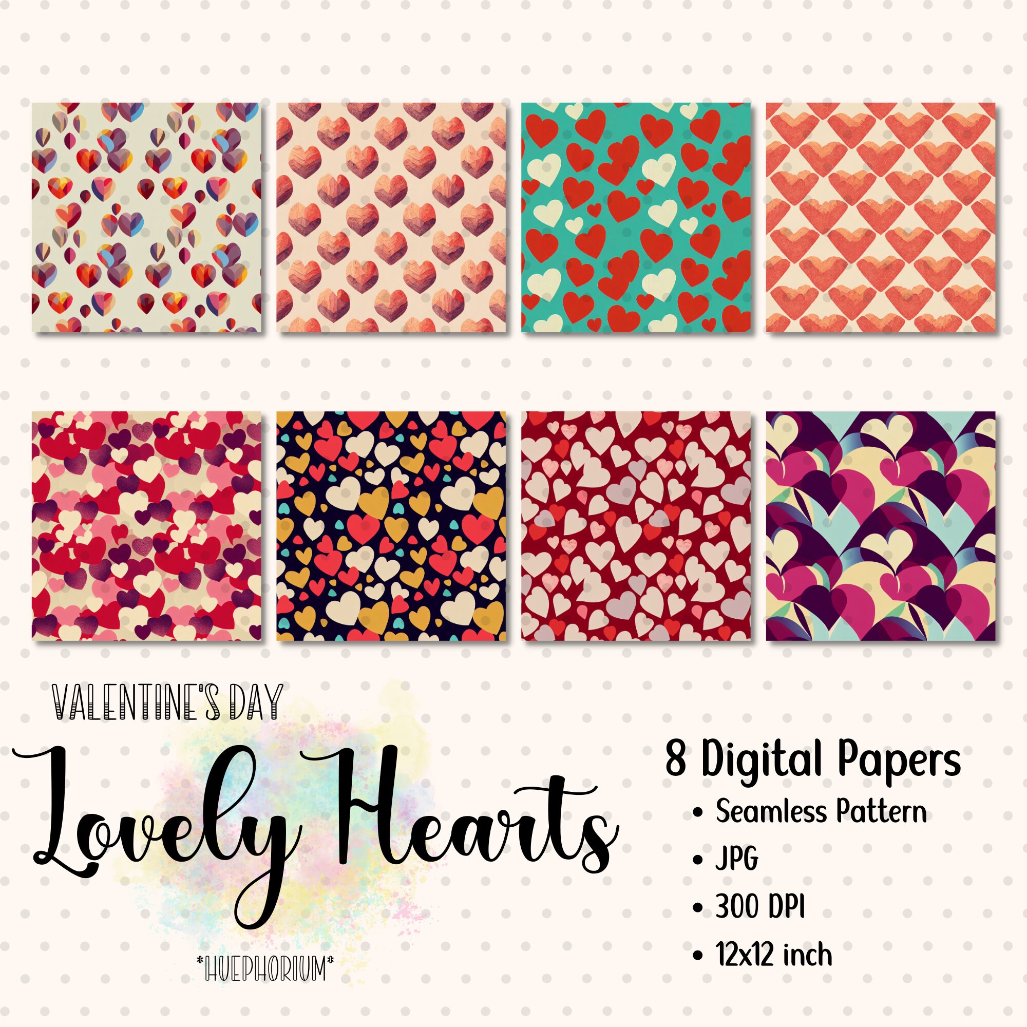 Heart Seamless Pattern Digital Paper Bundle, Valentine's Day, Heart ...